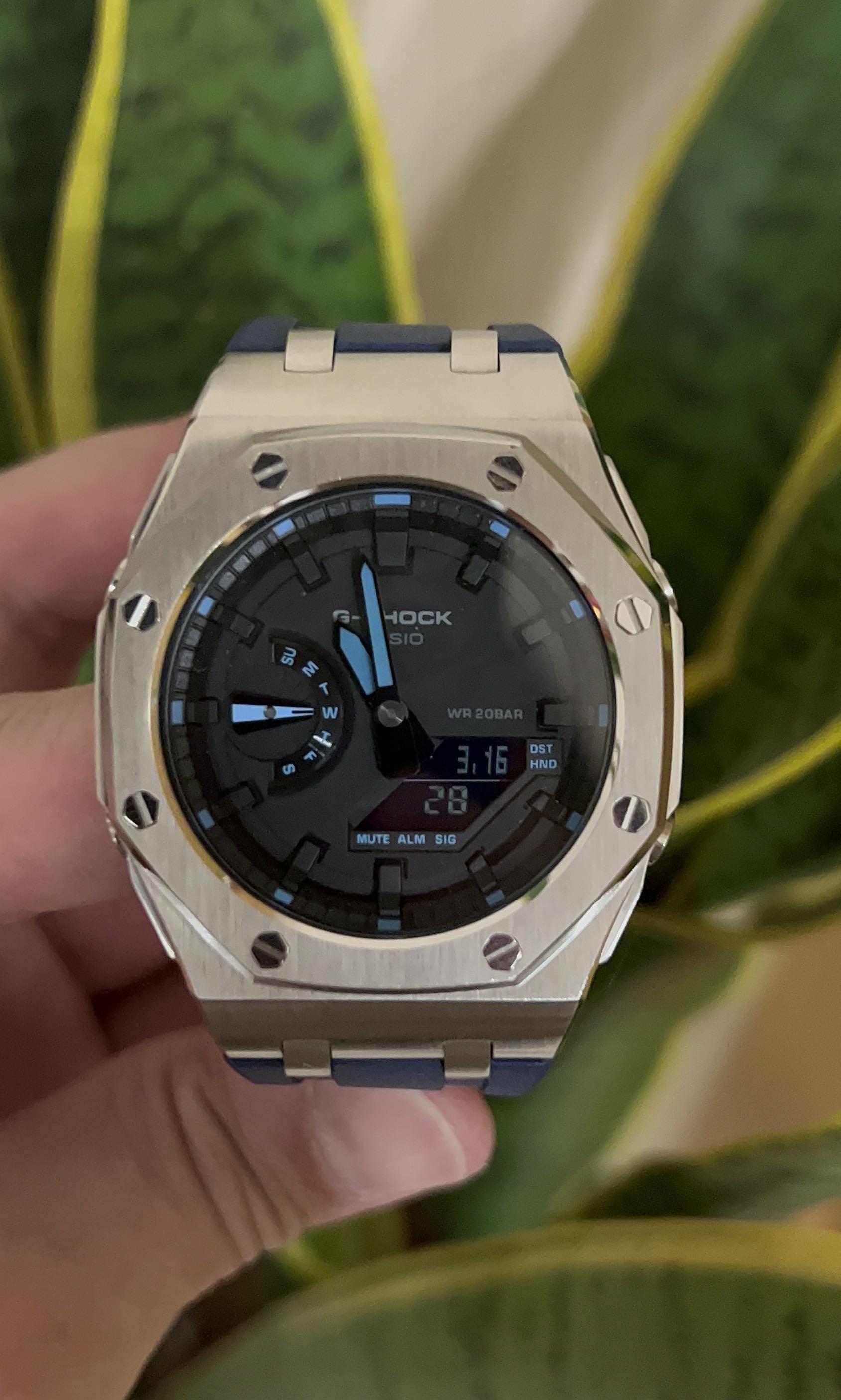Special custom quality mod ga2100 ga2110 blue neon gshock casioak, Men ...
