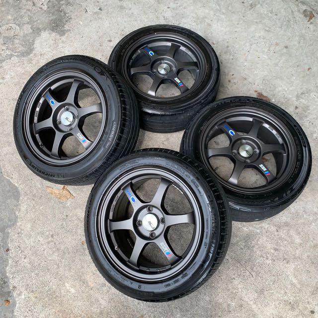 SSR type C 15 inch sports rim Vios tyre 70%, Auto Accessories on Carousell