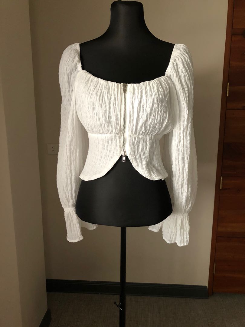 White semi off shoulder, mid crop top, Women's Fashion, Tops, Others ...