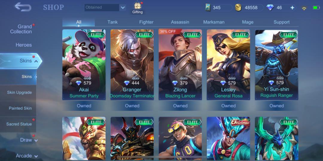 103 skins Mobile Legends account # (85 HEROES, 103 SKINS, 6 EMBLEM ...