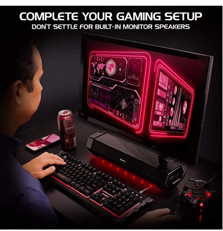 ENHANCE Gaming Computer Speakers Sound Bar - Under Monitor Soundbar LED ...