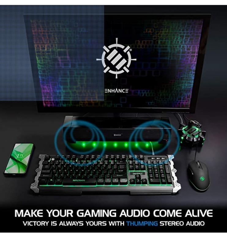 ENHANCE Gaming Computer Speakers Sound Bar - Under Monitor Soundbar LED ...