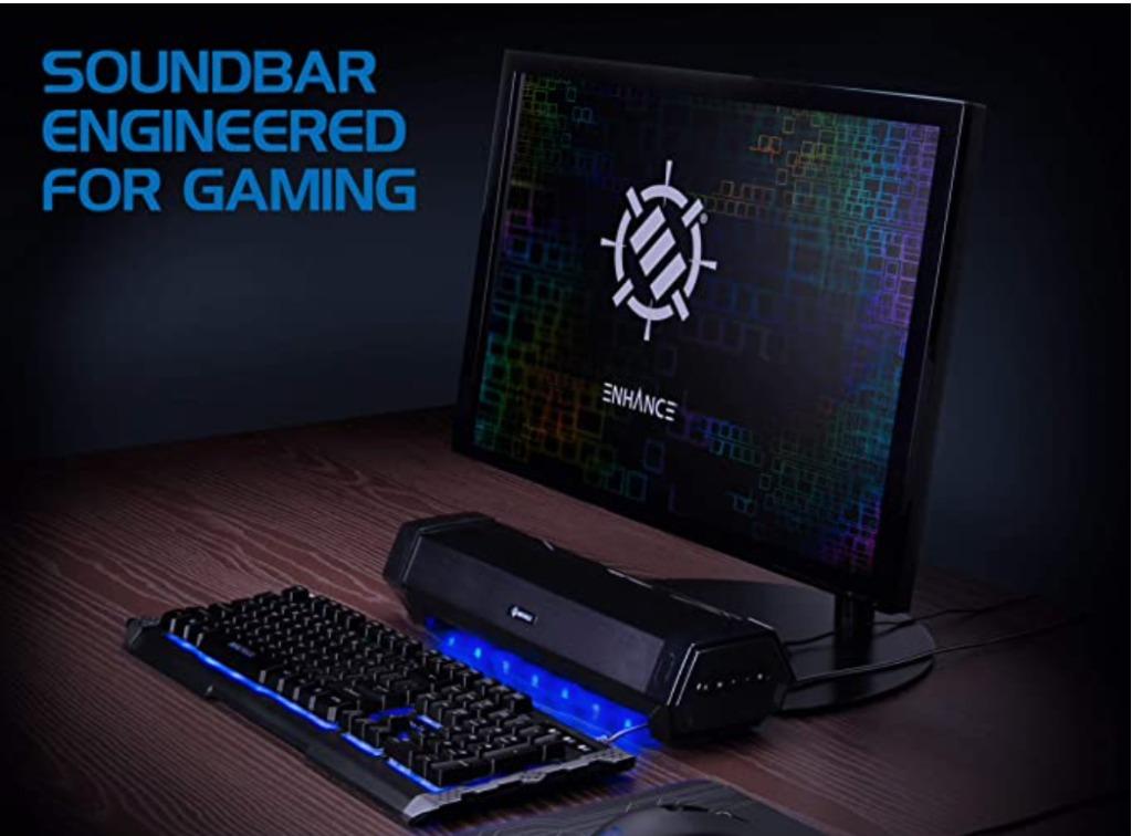 ENHANCE Gaming Computer Speakers Sound Bar - Under Monitor Soundbar LED ...
