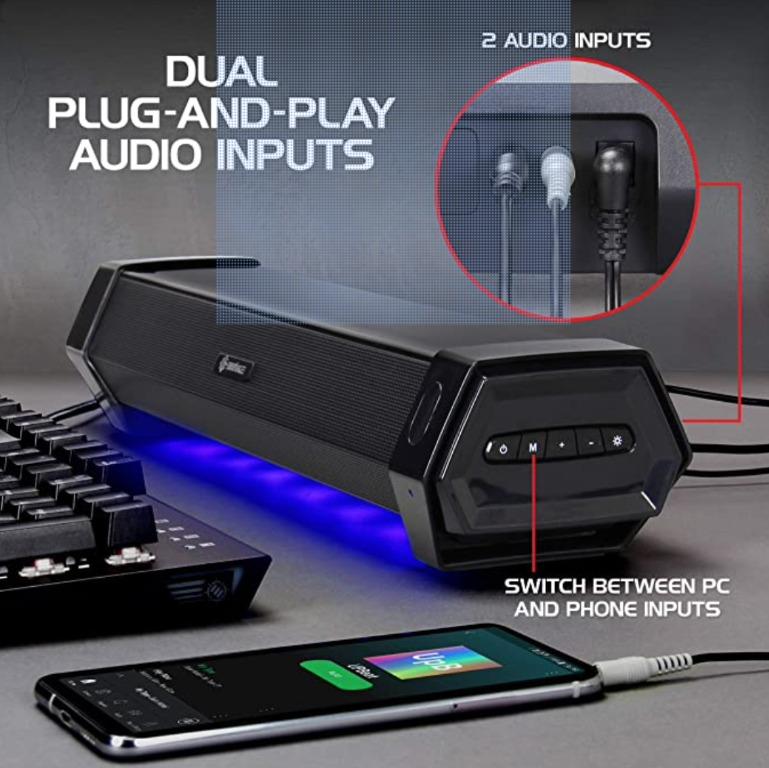 ENHANCE Gaming Computer Speakers Sound Bar - Under Monitor Soundbar LED ...