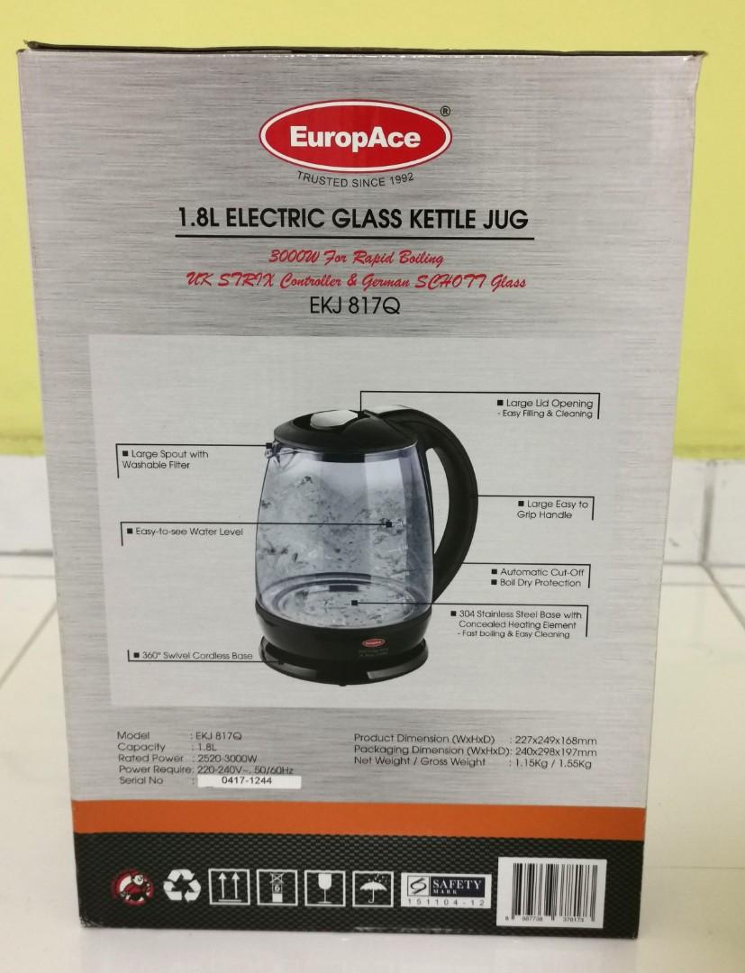 EuropAce Electric Glass Kettle Jug, TV & Home Appliances, Kitchen ...