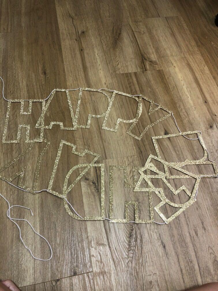 Happy Birthday gold sign, Furniture & Home Living, Home Decor, Wall ...