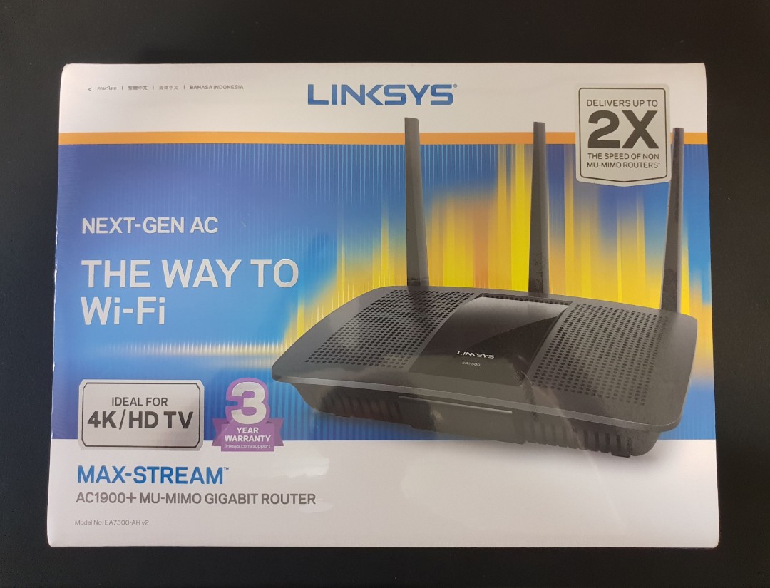 Linksys MAX-STREAM AC1900+MU-MIMO Gigabit Router model EA7500-AH v2 ...