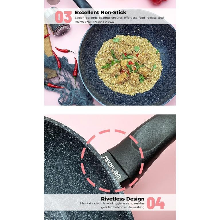 Neoflam Reverse Colour Marble 30cm Wokpan with Ecolon Ceramic Coating ...