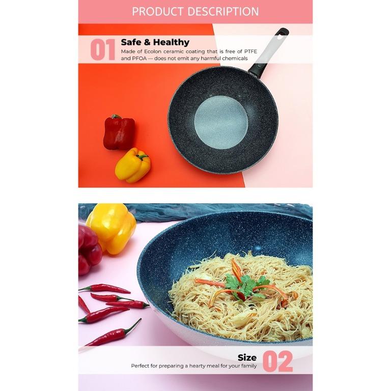 Neoflam Reverse Colour Marble 30cm Wokpan with Ecolon Ceramic Coating ...