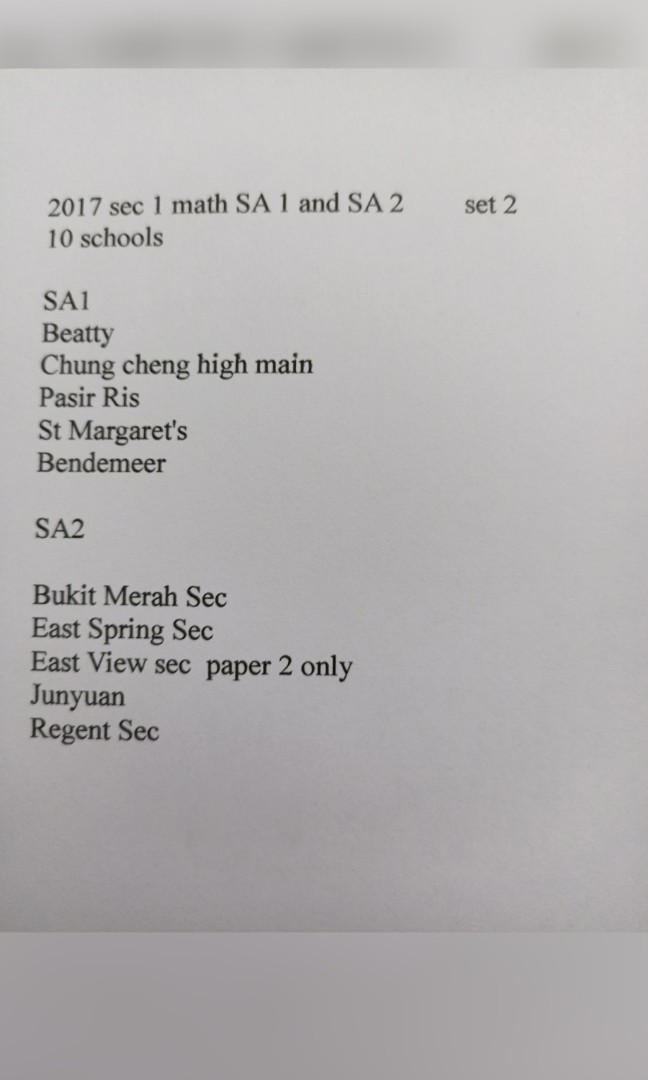 2017 sec 1 express math exam papers SA1 and SA2, Everything Else on ...