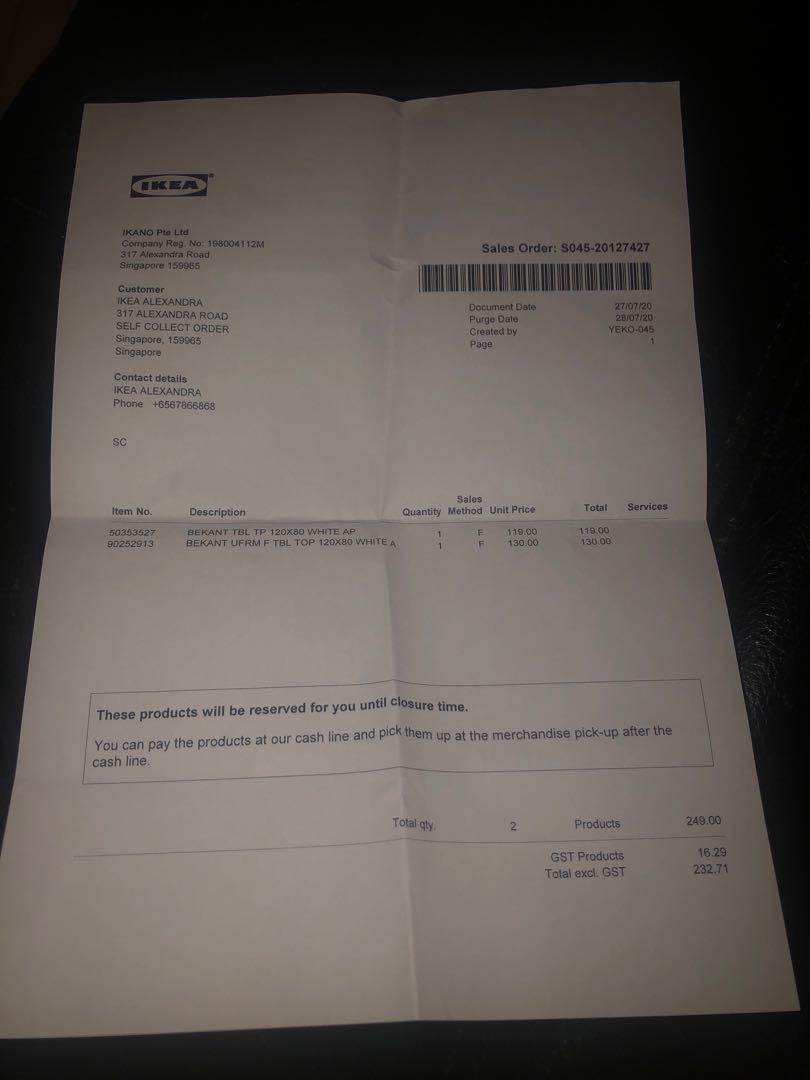 IKEA Bekant w/ Receipt, Furniture & Home Living, Furniture, Tables ...