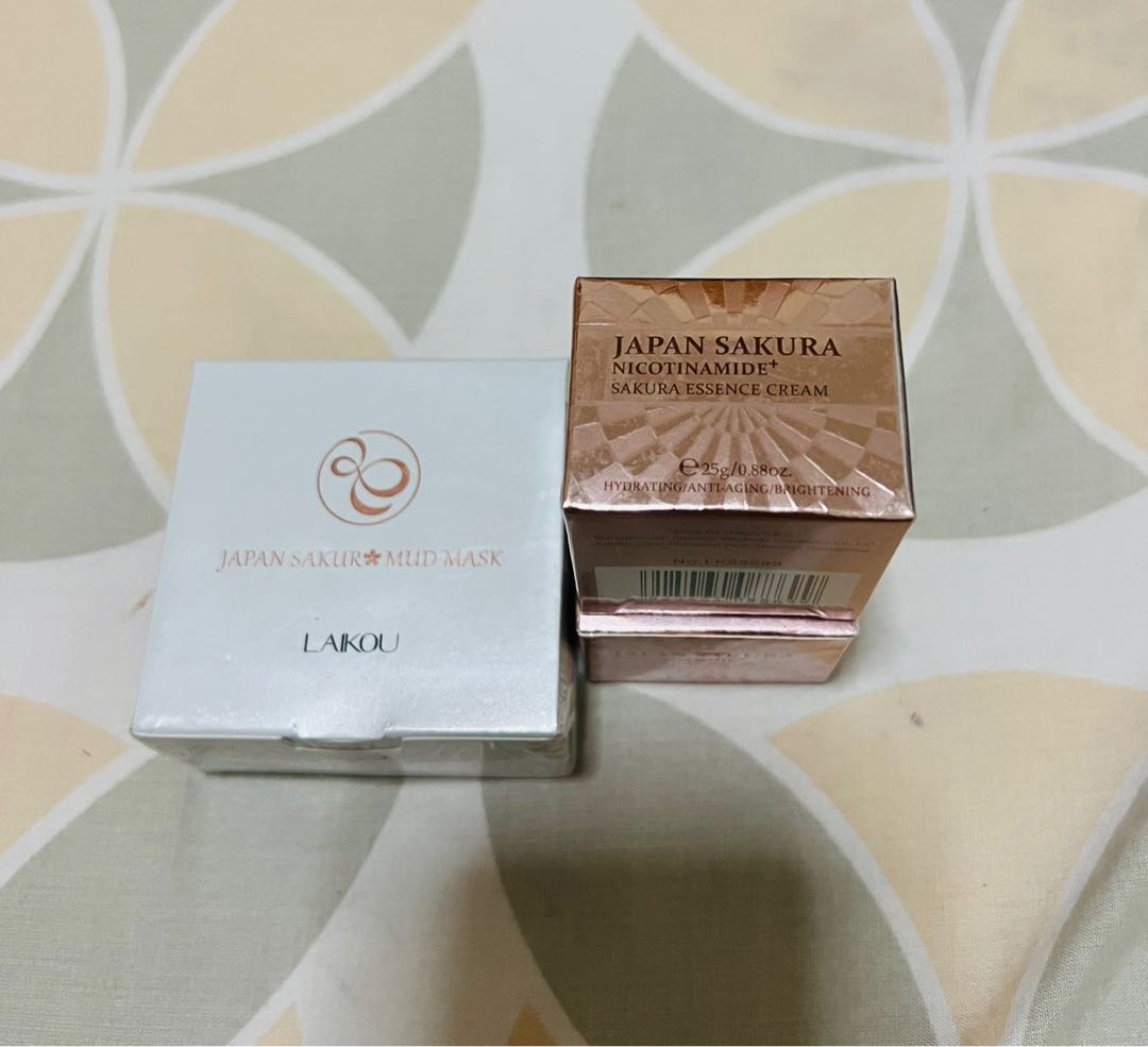 Japan Sakura mud mask and essence cream, Beauty & Personal Care, Face ...