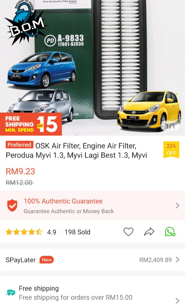 Myvi Lagi Best Air Filter, Auto Accessories on Carousell