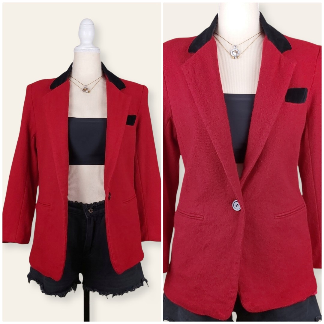 Red one button blazer, Women's Fashion, Coats, Jackets and Outerwear on ...
