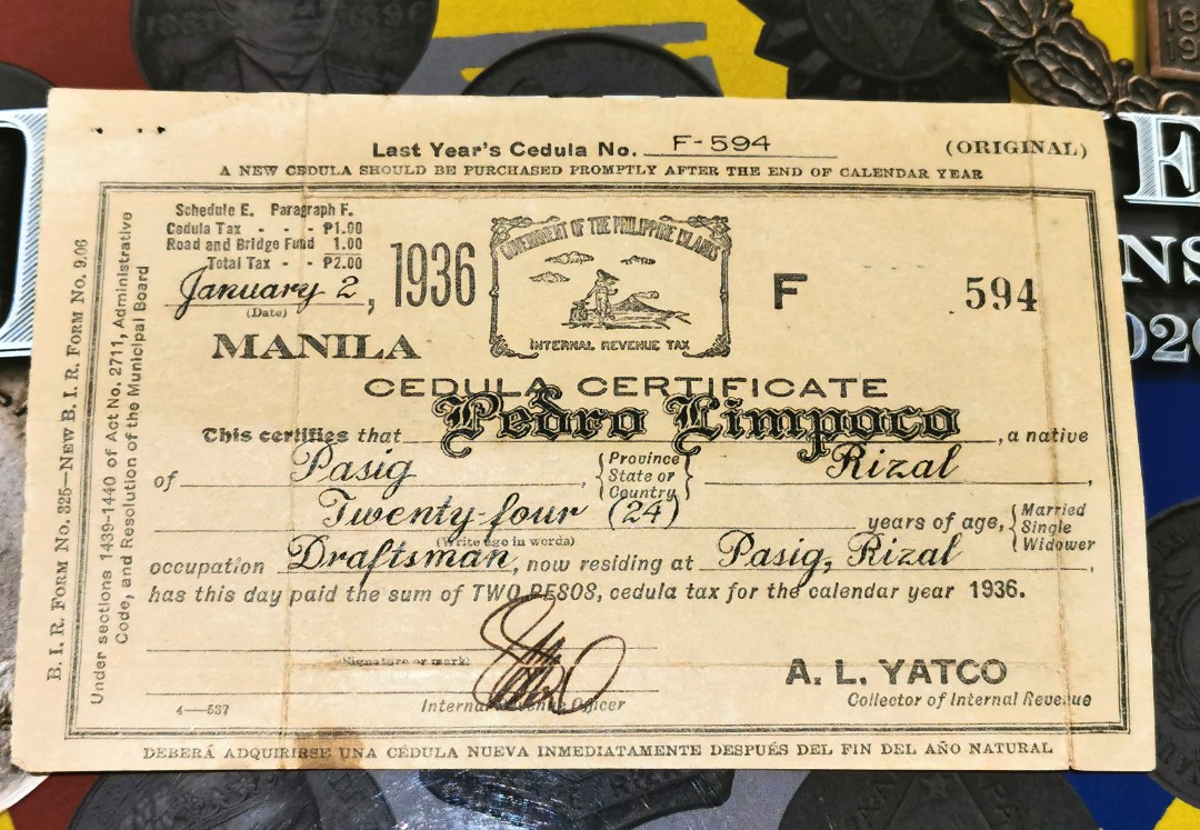 1936 Cedula Certificate Commonwealth Period, Hobbies & Toys ...