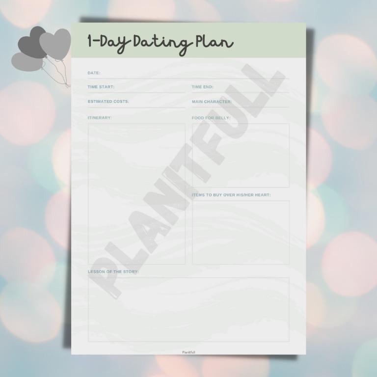 1-Date Dating Planner (PDF, A4, Printable), Hobbies & Toys, Stationery ...