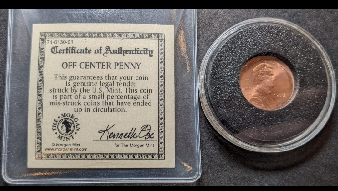 2001 America Off Center Penny With Cert UNC, Hobbies & Toys ...
