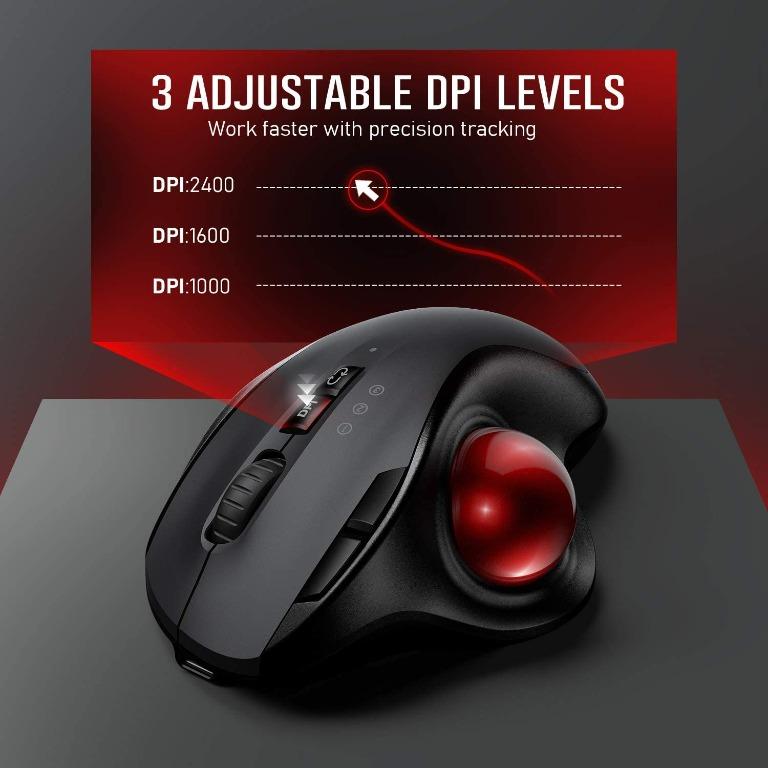 Bluetooth Trackball Mouse, 2.4G USB Wireless & Bluetooth Ergonomic ...