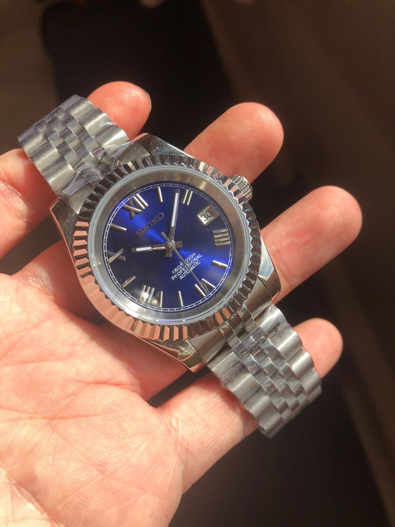Datejust Roman Numerals Blue Dial Watch Seiko NH35 Mod, Men's Fashion ...