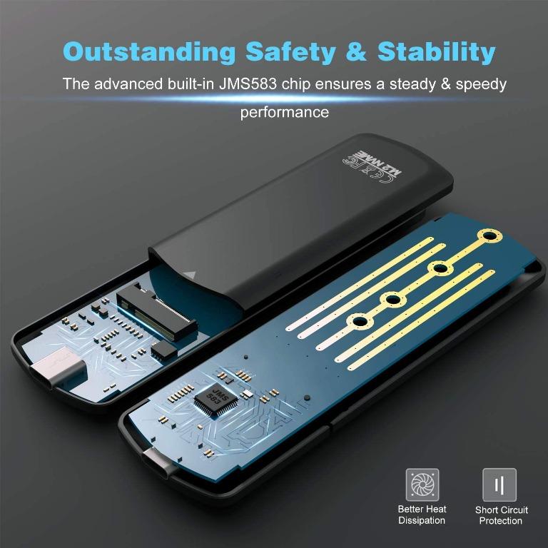 FIDECO M.2 NVME SSD Enclosure - PCIe USB 3.1, Gen 2, 10Gbps, USB C Hard ...