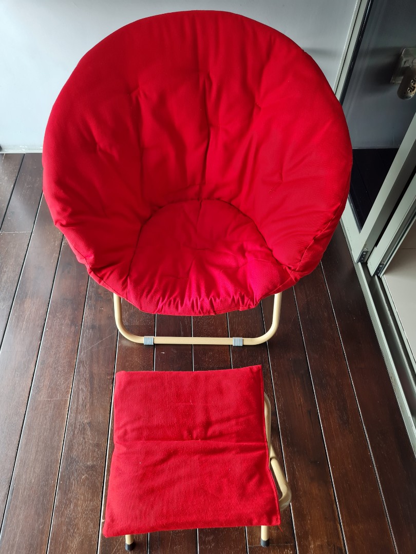 Foldable Round Moon Chair With Stool, Furniture & Home Living ...