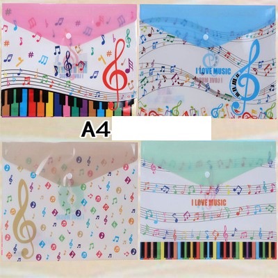 I Love Music theme A4 plastic file with button / document bag, Hobbies ...