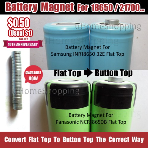 Mini Battery Magnet - Flat Top To Button Top Conversion Strong Battery ...
