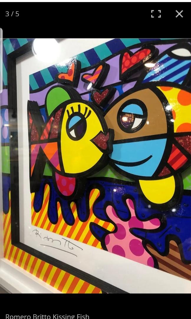 Romero Britto kissing fish, Hobbies & Toys, Stationery & Craft, Art ...