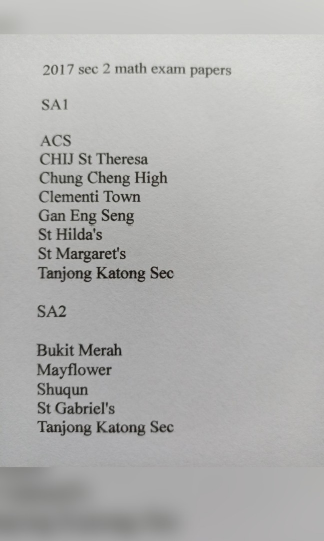 2017 sec 2 express math SA 1 SA 2 exam papers, Hobbies & Toys, Books ...