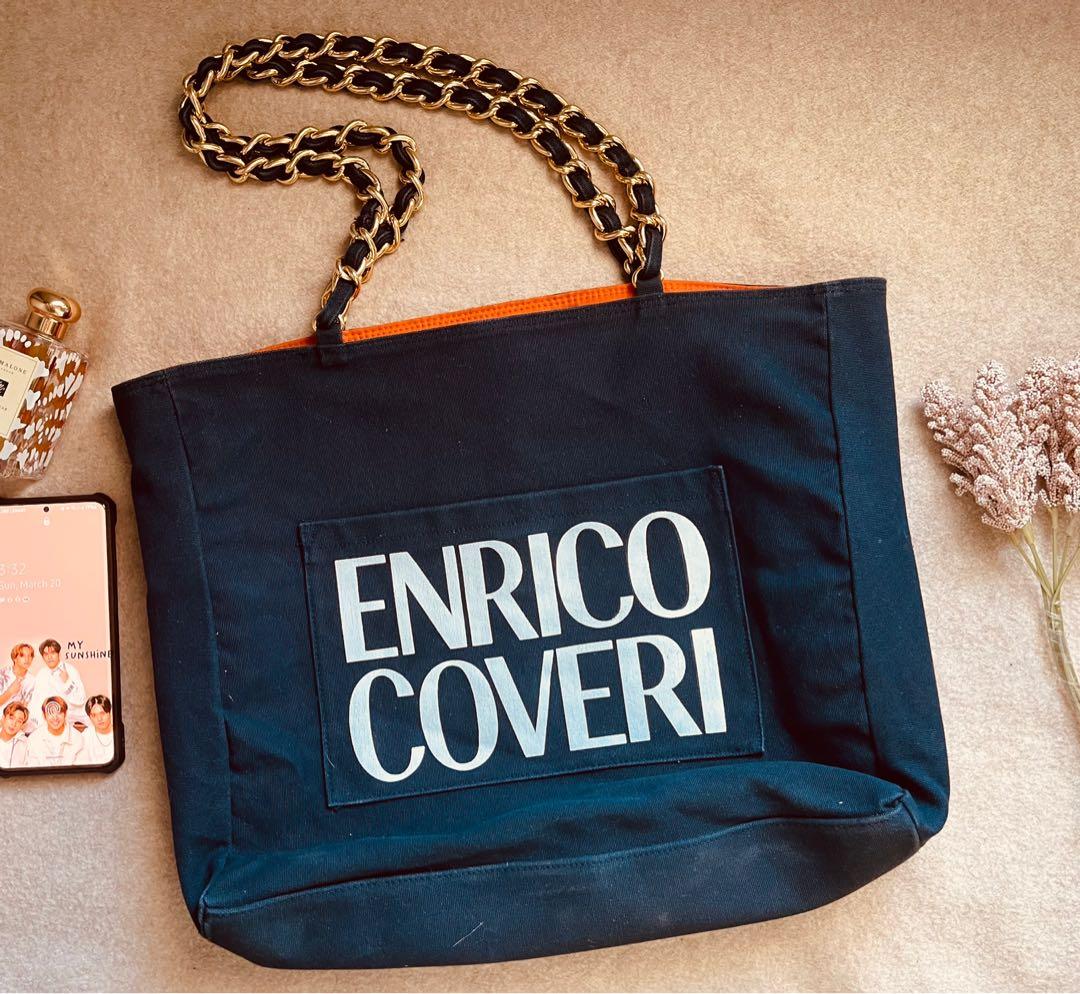 Authentic Enrico Coveri Canvas Tote Bag with Chain Strap, Women's ...