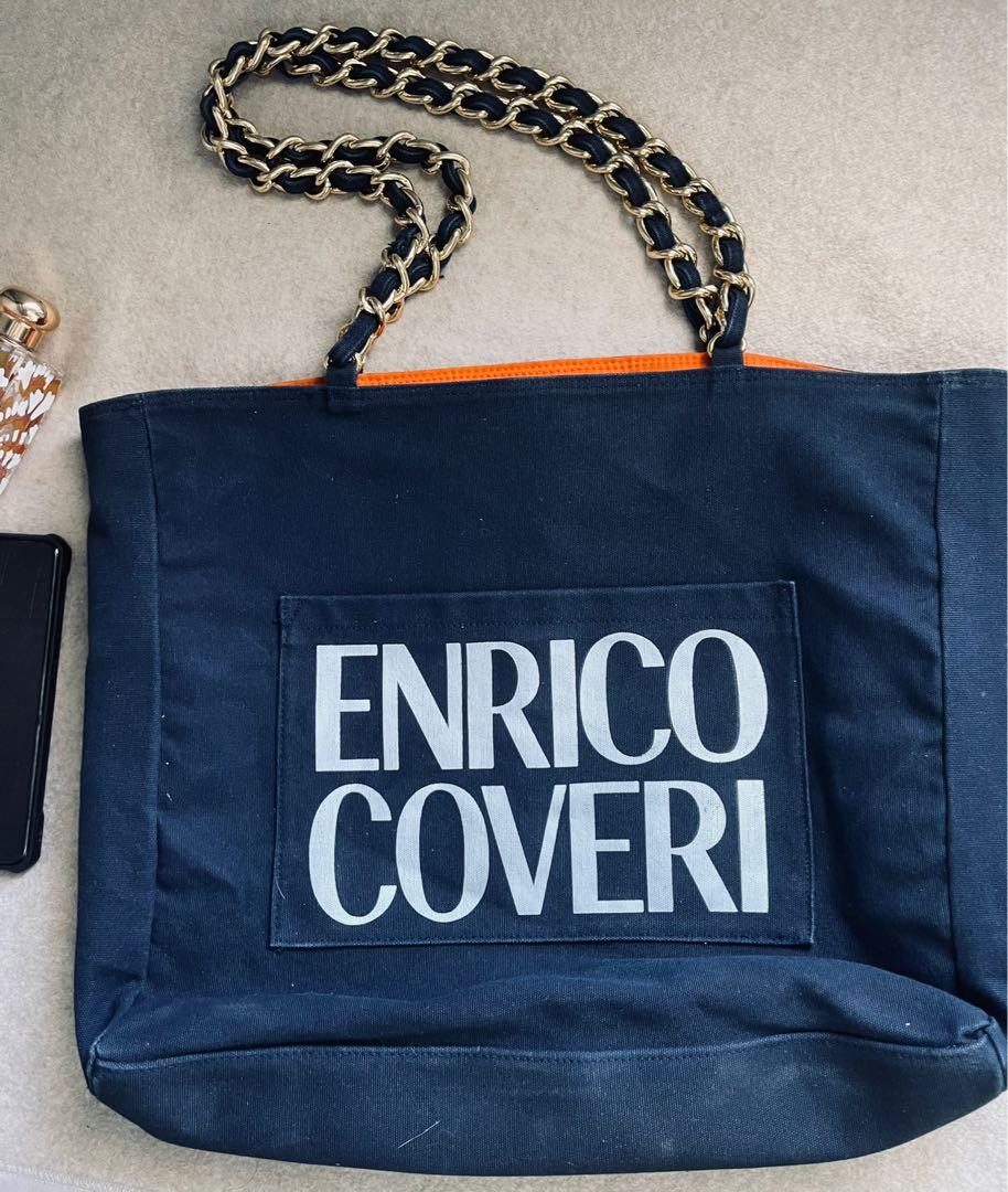 Authentic Enrico Coveri Canvas Tote Bag with Chain Strap, Women's ...