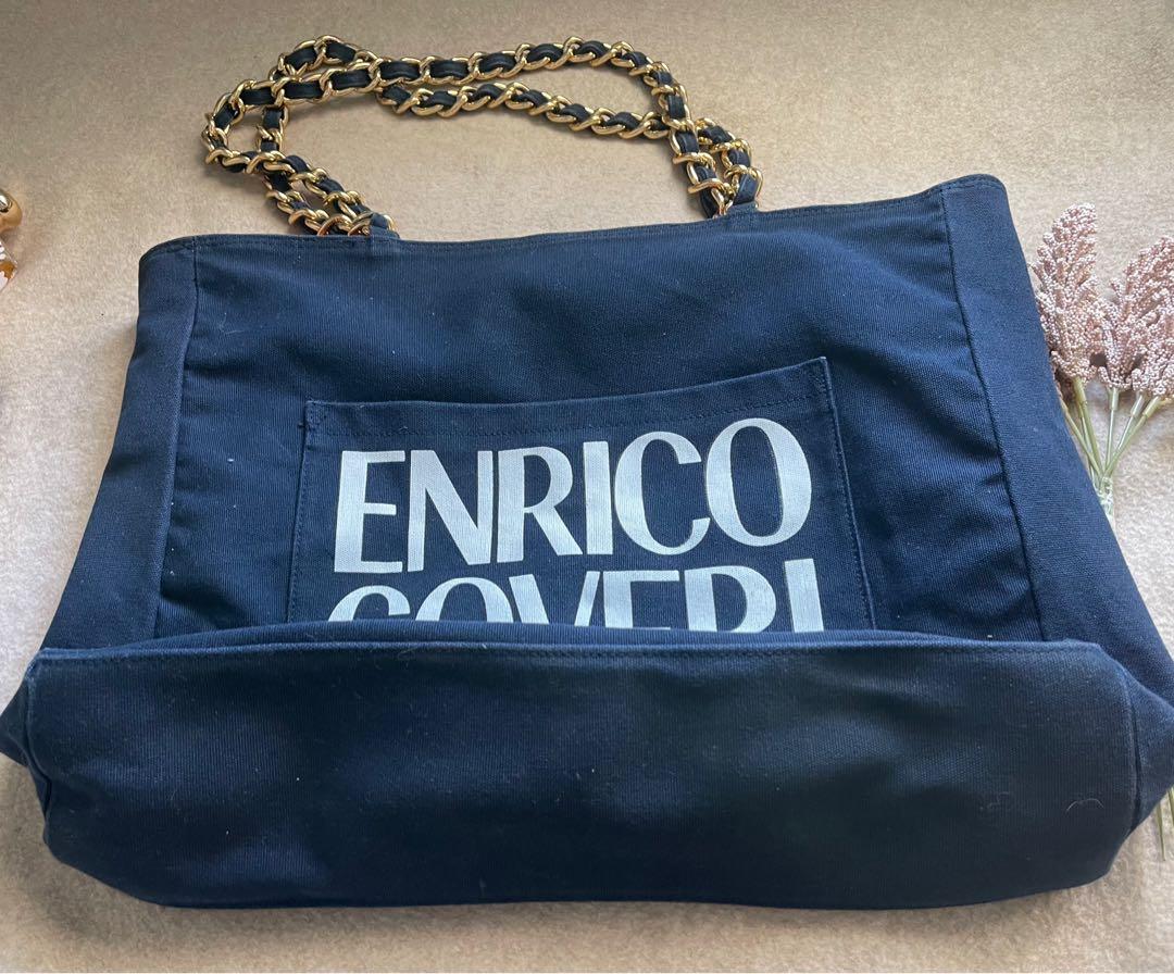 Authentic Enrico Coveri Canvas Tote Bag with Chain Strap, Women's ...