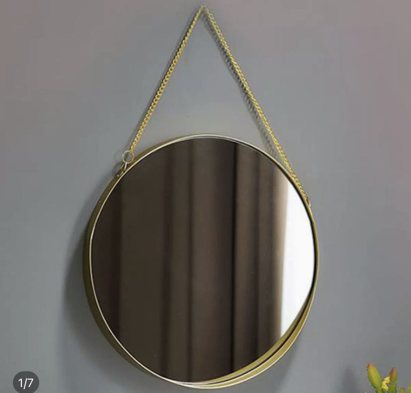 Crane gold circular mirror with chain , Furniture & Home Living, Home ...