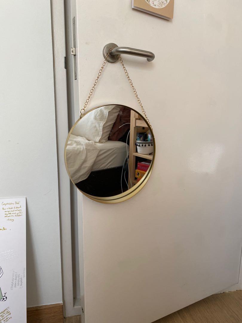Crane gold circular mirror with chain , Furniture & Home Living, Home ...