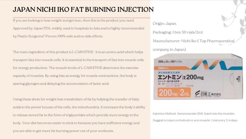 Japan NICHI IKO Fat Burning Injection, Health & Nutrition, Medical ...