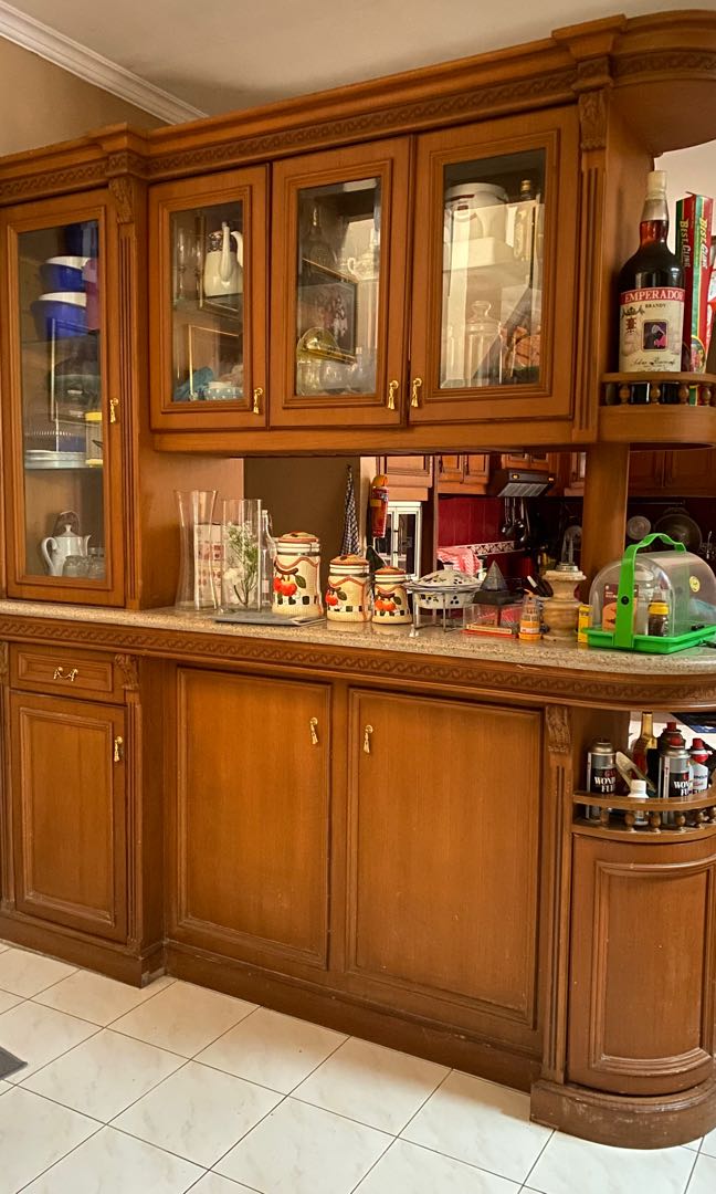 Lemari Mini Bar Kayu Jati Asli, Perabotan Rumah di Carousell