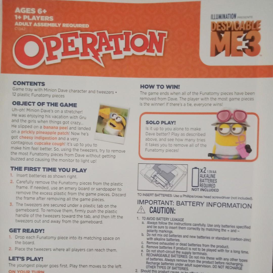 OPERATION Game: Despicable Me 3 Edition [pre-loved], Hobbies & Toys ...