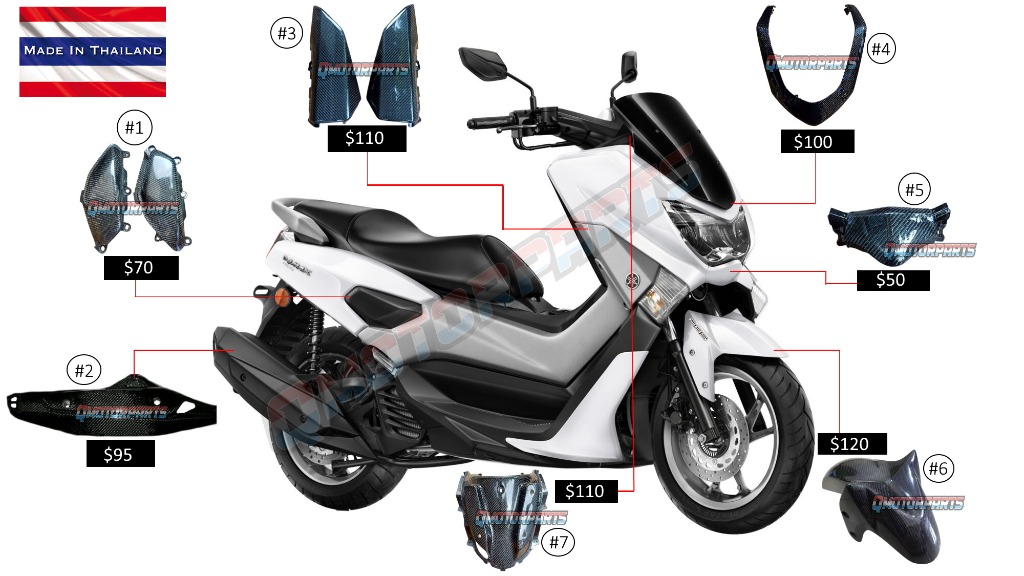 (Preorder) Yamaha Nmax v1 Thai Kevlar Carbon Parts Cover Exhaust Fender ...