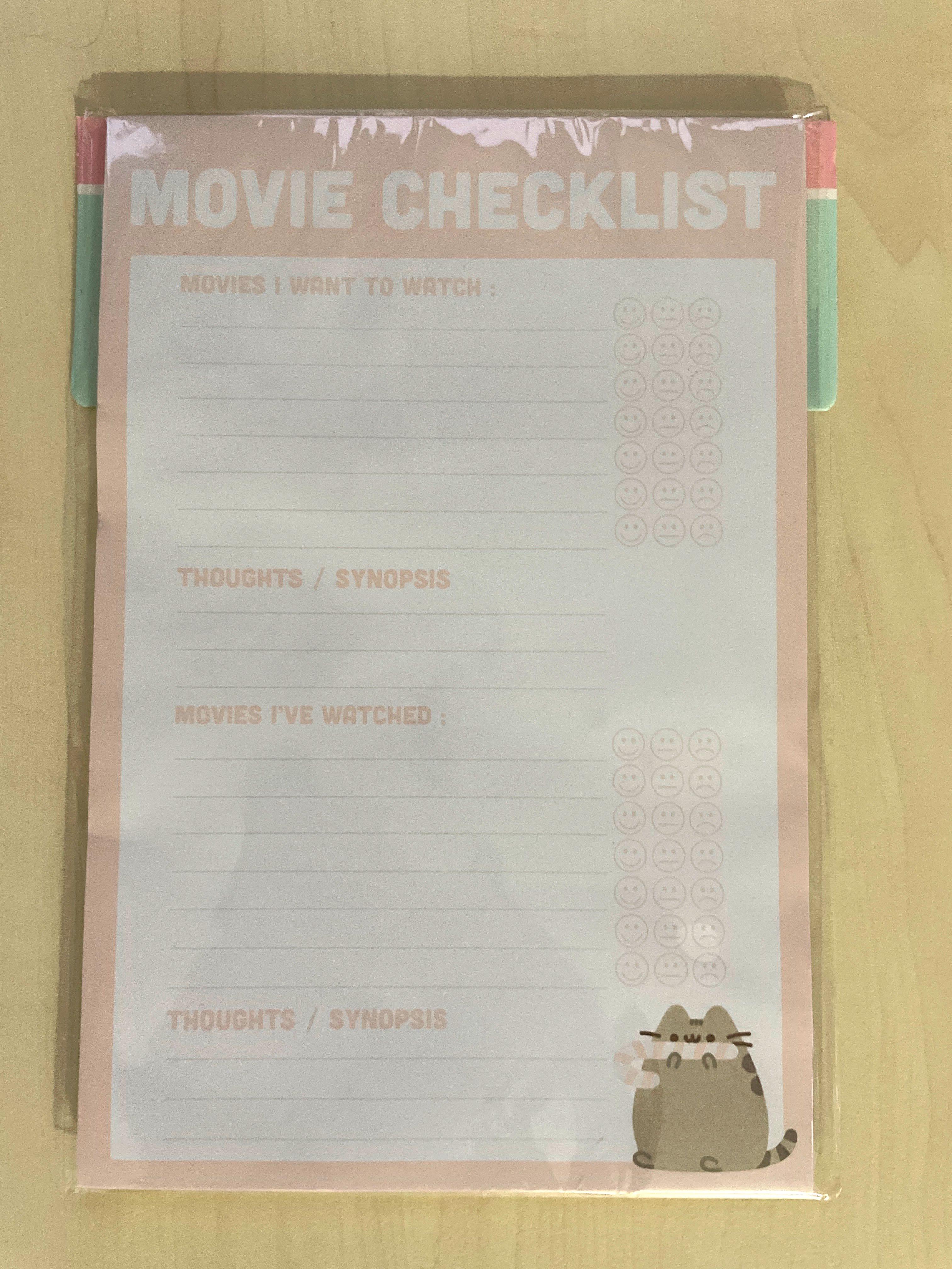 Pusheen Box exclusive Movie Checklist notepad, Hobbies & Toys ...