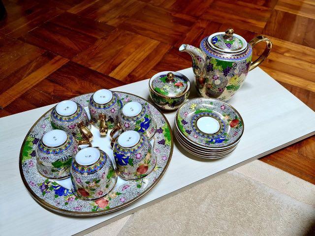 Royal Thai Benjarong Porcelain Tea Set - Rare Antique, Furniture & Home ...