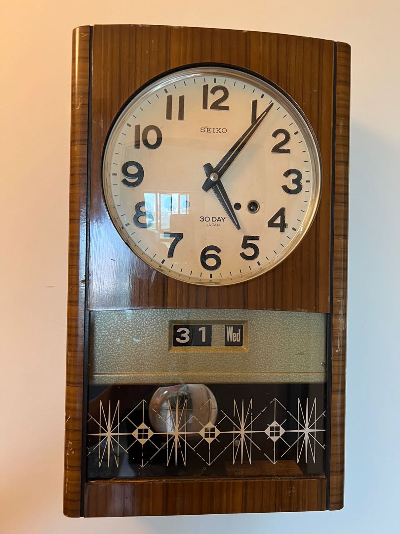 Vintage Seiko wall clock with day-date dials. Japan made, Furniture ...