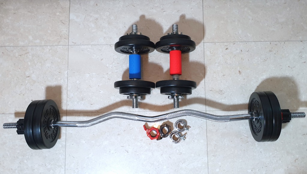 WEIDER rubberized dumbbell and EZ-bar set with extras, 60kg, Sports ...