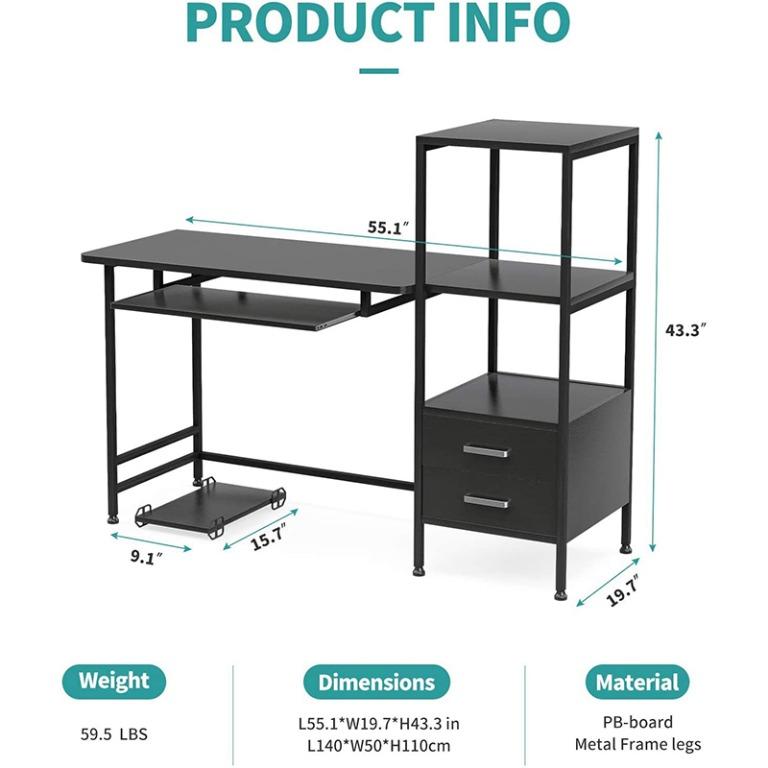 2Drawer&Keyboard Tray Study Table Free Install Office Table, Furniture ...