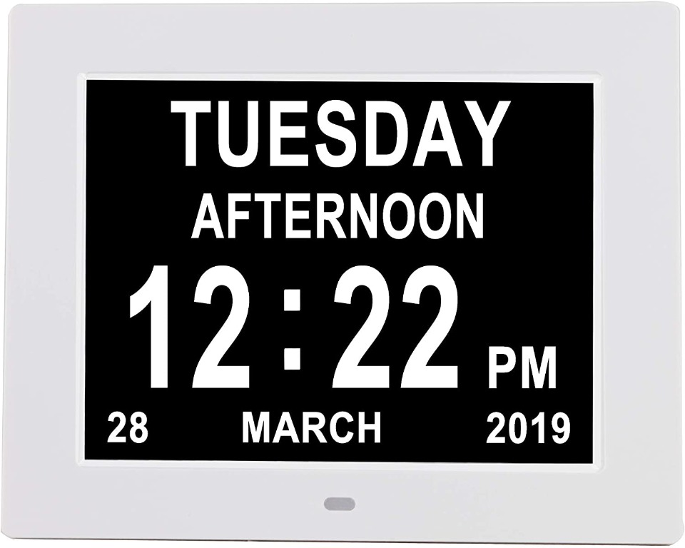 8 Inch Digital Day Calendar Clock- 8 Alarm Extra Large Non-Abbreviated ...