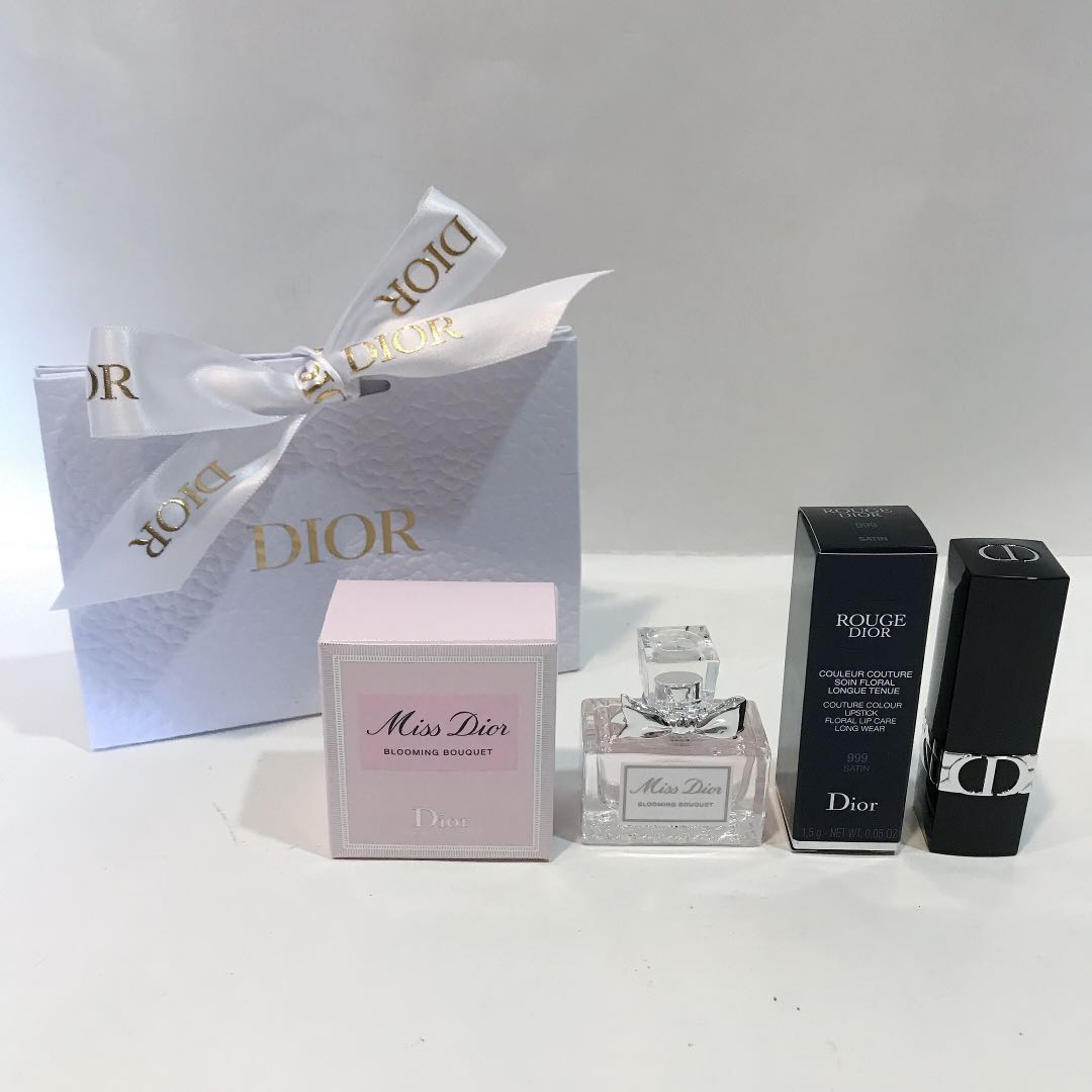 ️ Miss Dior blooming bouquet miniature perfume + rouge lipstick gift ...