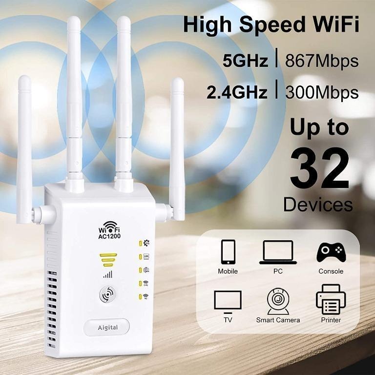 Aigital WiFi Booster 1200Mbps WiFi Blast Long Range Extender Ultra ...