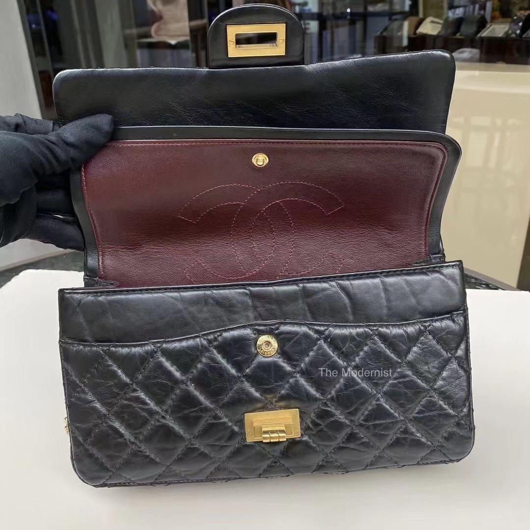 Authentic Chanel 2.55 Reissue 225 Black Aged Calf Gold Hardware Serial ...