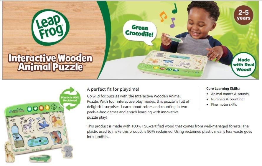 BNIB: LeapFrog LeapStart Interactive Wooden Animal Puzzle - Animal ...