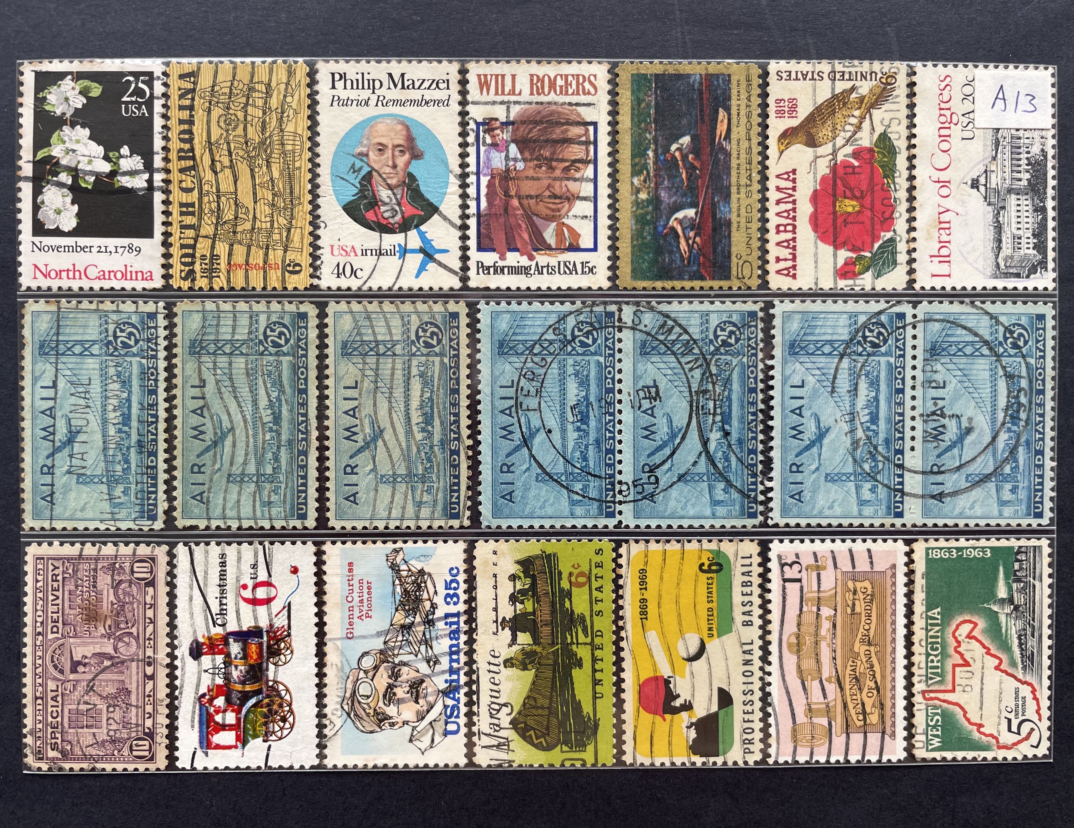 A13 - USA Airmails, Famous People & Transport Commemorative Used Stamps ...