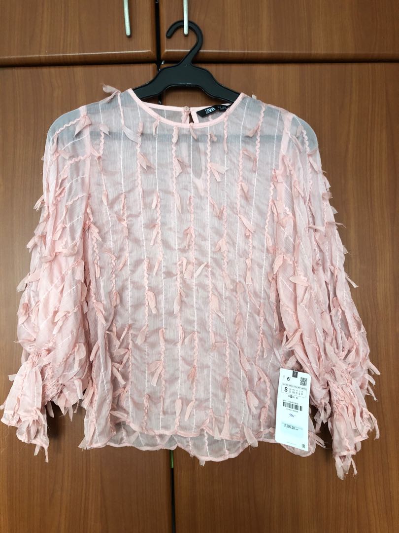 Zara Pink Sheer Top, Women's Fashion, Tops, Blouses on Carousell